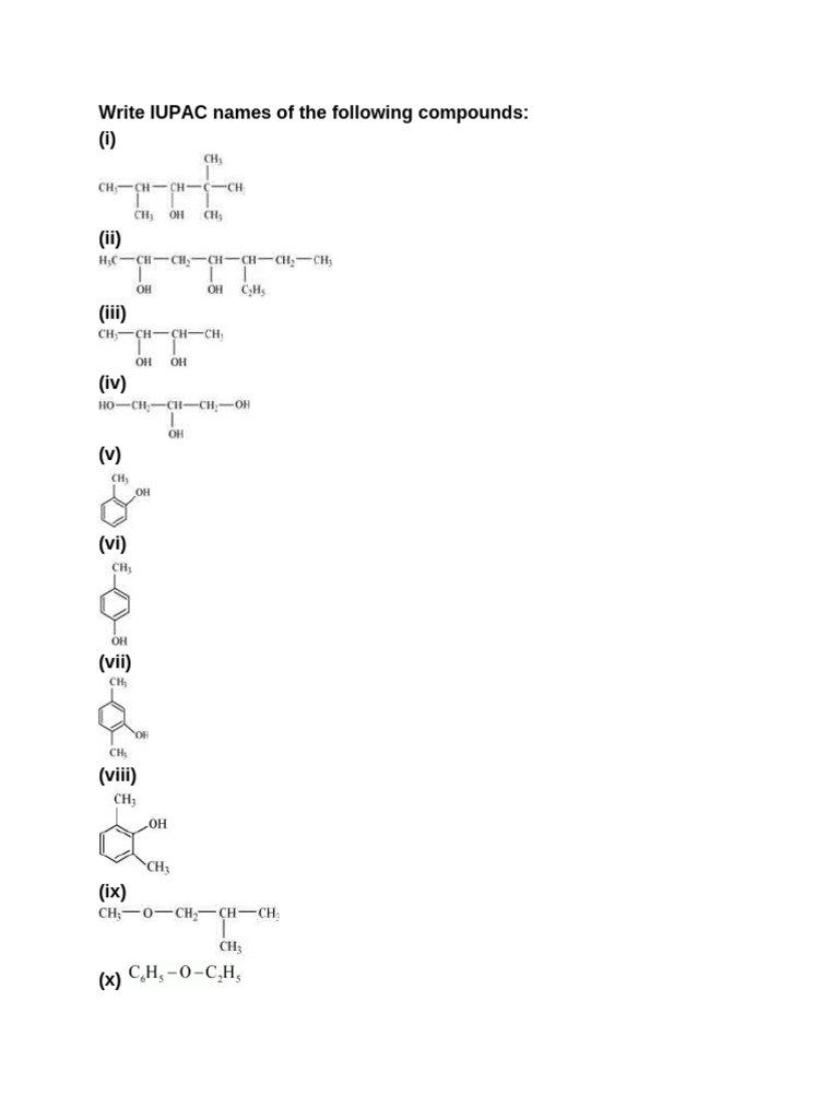 Write IUPAC Names of The Following Compounds: (I) | PDF
