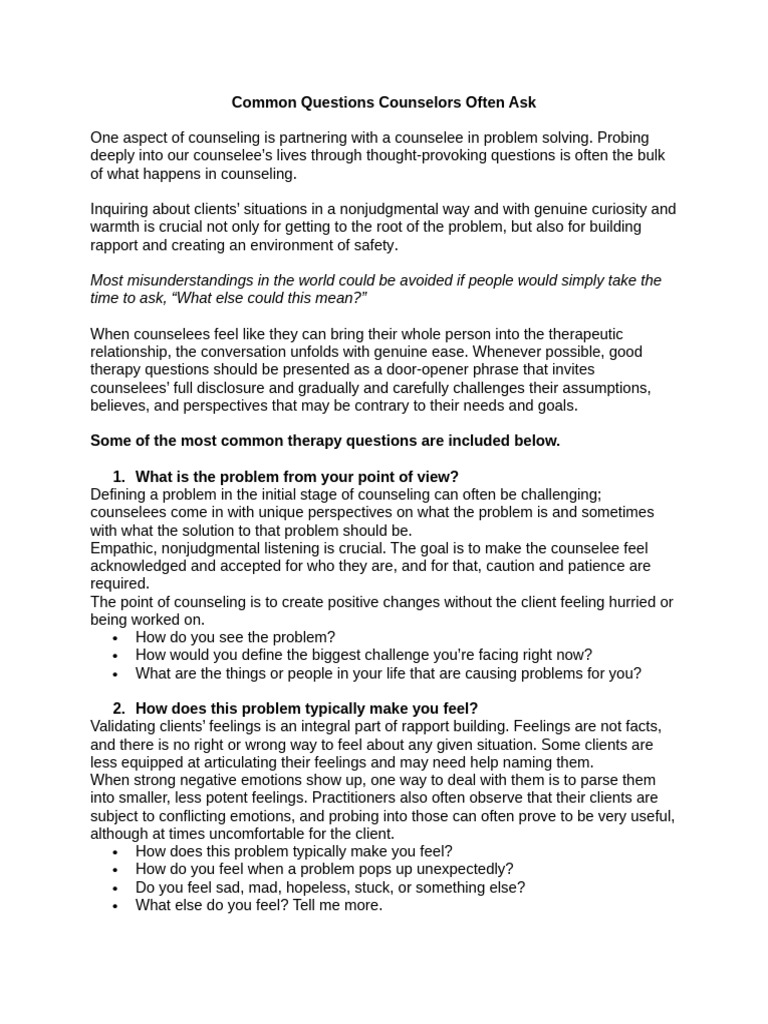 Essential Counseling Questions Explained | PDF | Mood (Psychology ...