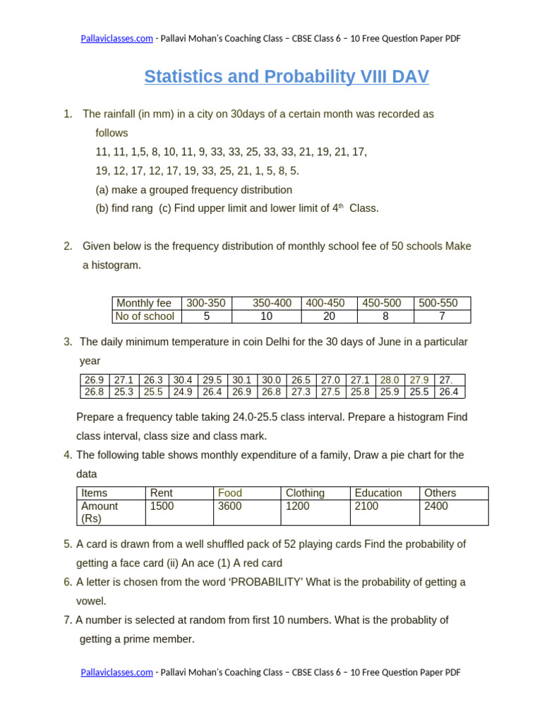 Statistics and Probability VIII DAV | PDF