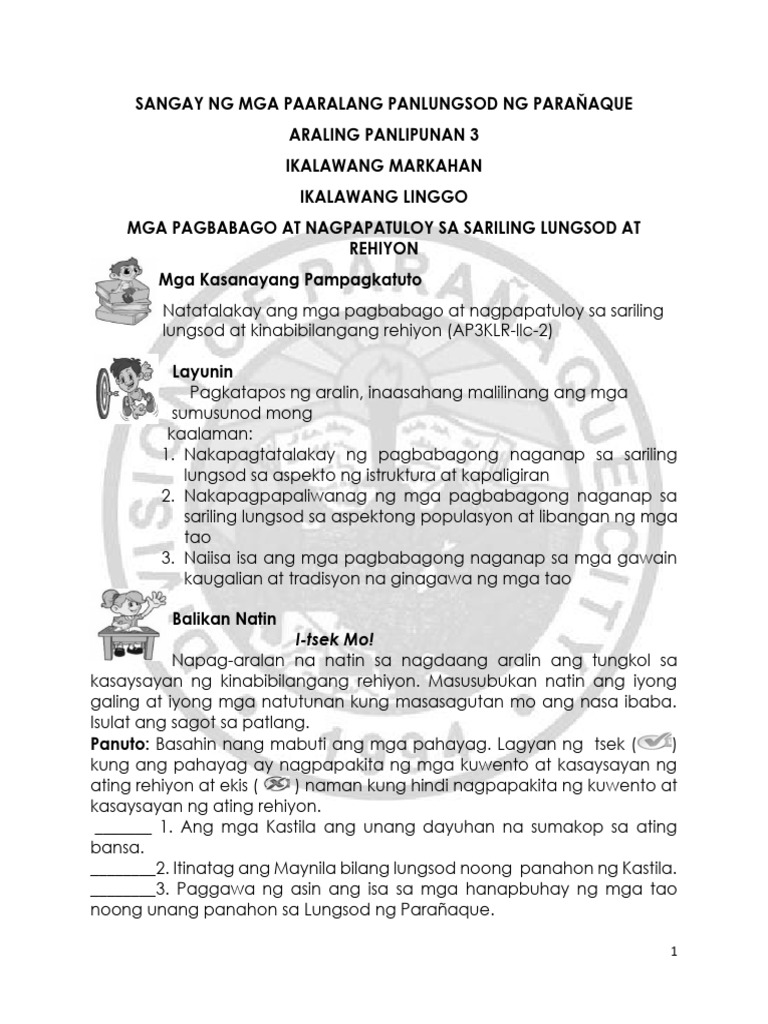 AP Grade3 Quarter2 Module Week2 | PDF