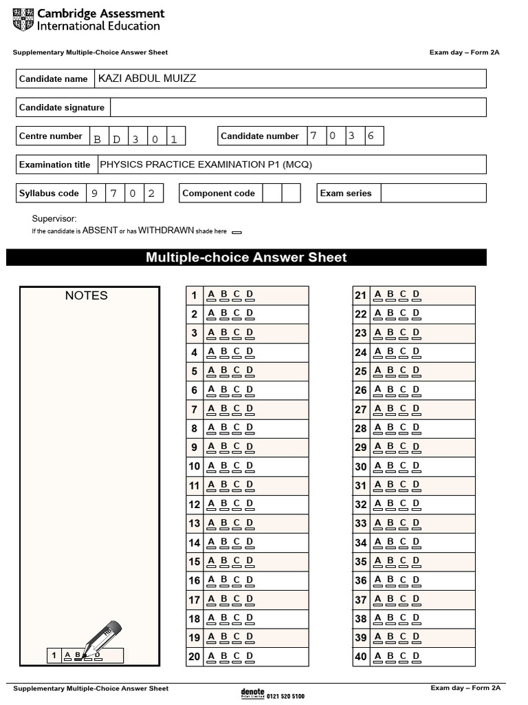 Supplementary Multi Choice Answer Sheet For Foreign Languages | PDF ...
