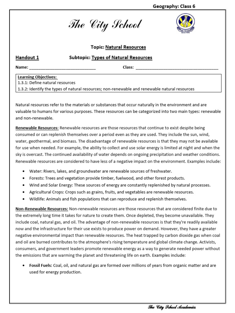 Handout 1-Types of Natural Resources | PDF | Energy Development ...