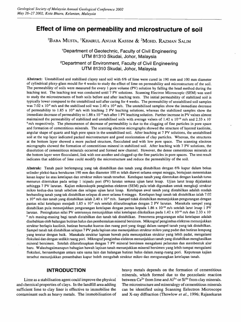Effect of Lime On Permeability and Microstructure of Soil | PDF | Soil ...