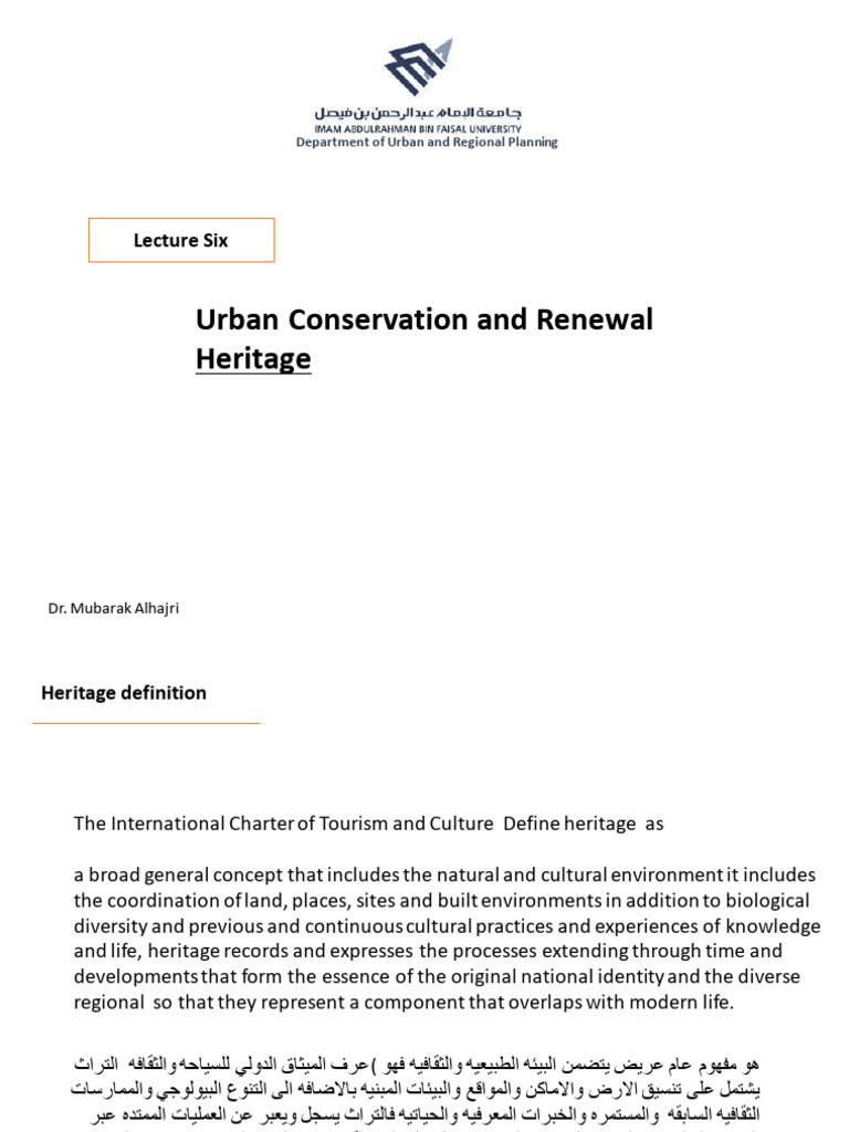 Urban Conservation-Lecture 6 | PDF | Cultural Heritage | Archaeology