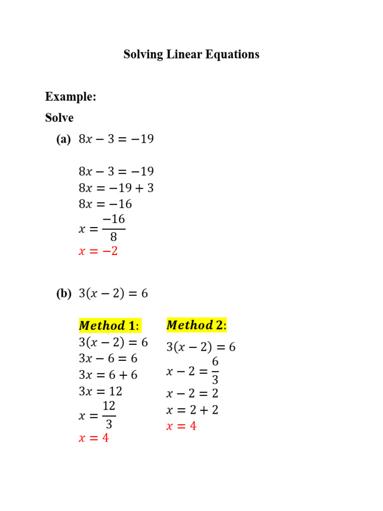 Solving Linear Equations Classwork Pdf