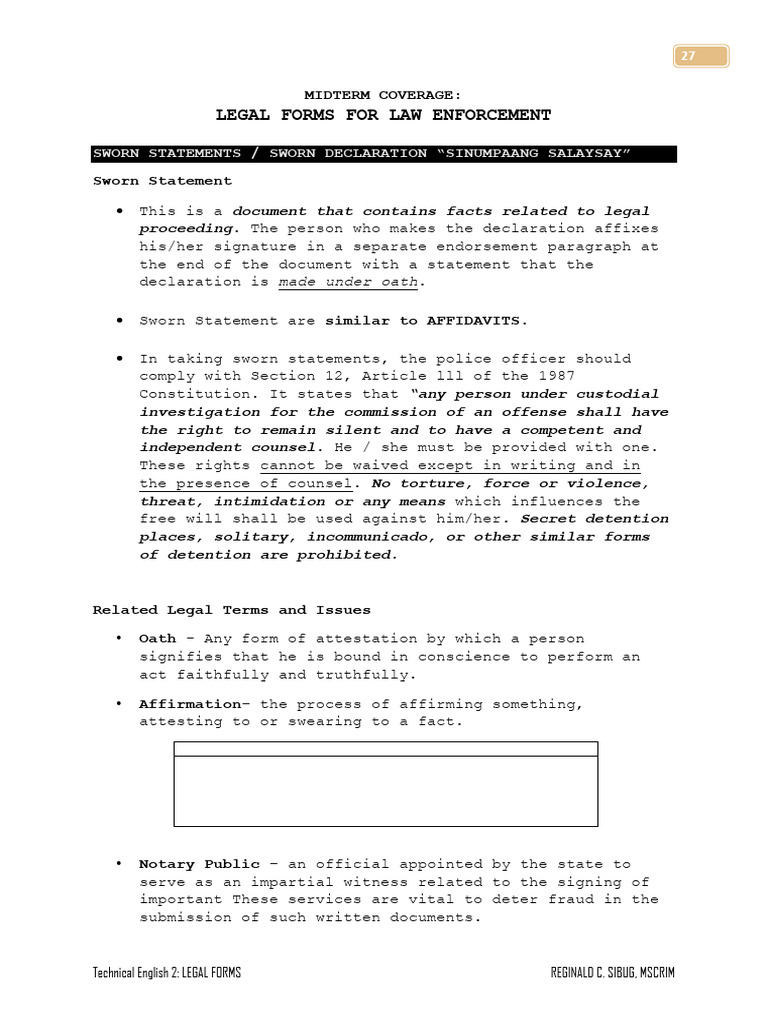 Legal Forms for Law Enforcement | PDF | Affidavit | Notary Public