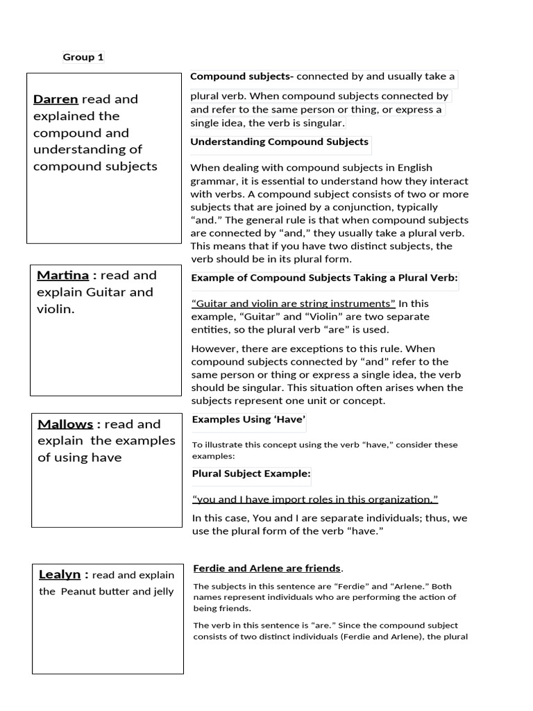 Group 1 | PDF | Grammatical Number | Subject (Grammar)