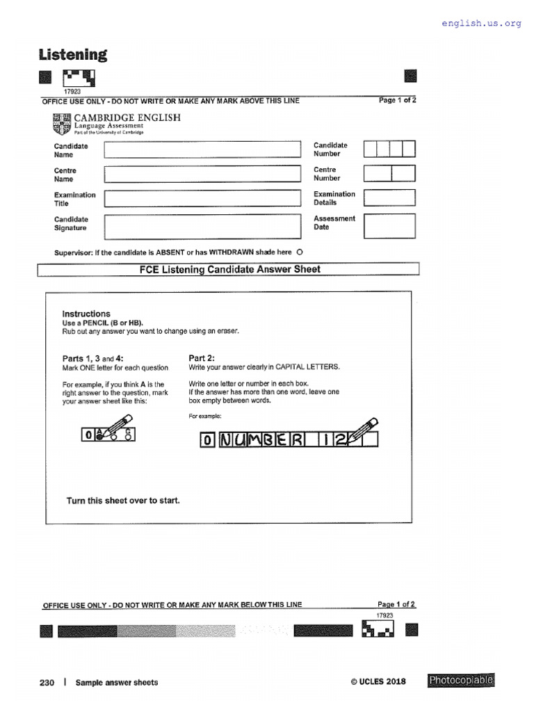 Listening Answer Sheet | PDF