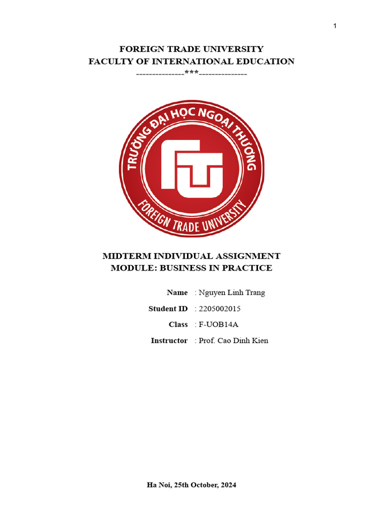 Assignment 1 Business In Practice Pdf Educational Technology