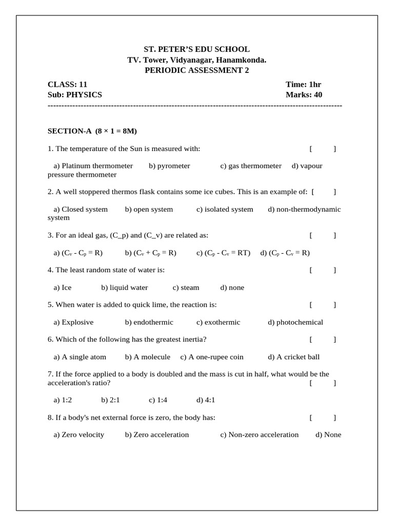 Physics PT 2 Grade 11 QP | PDF | Gases | Force