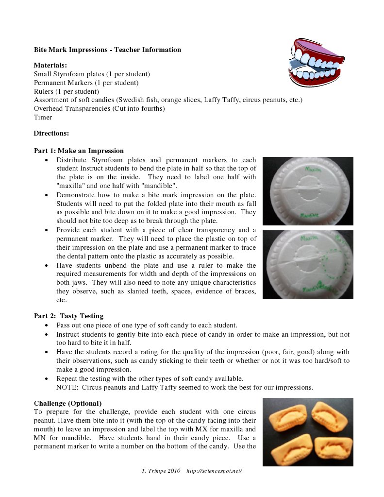 Bite Mark Impression Activity Guide | PDF | Home & Garden | Language ...