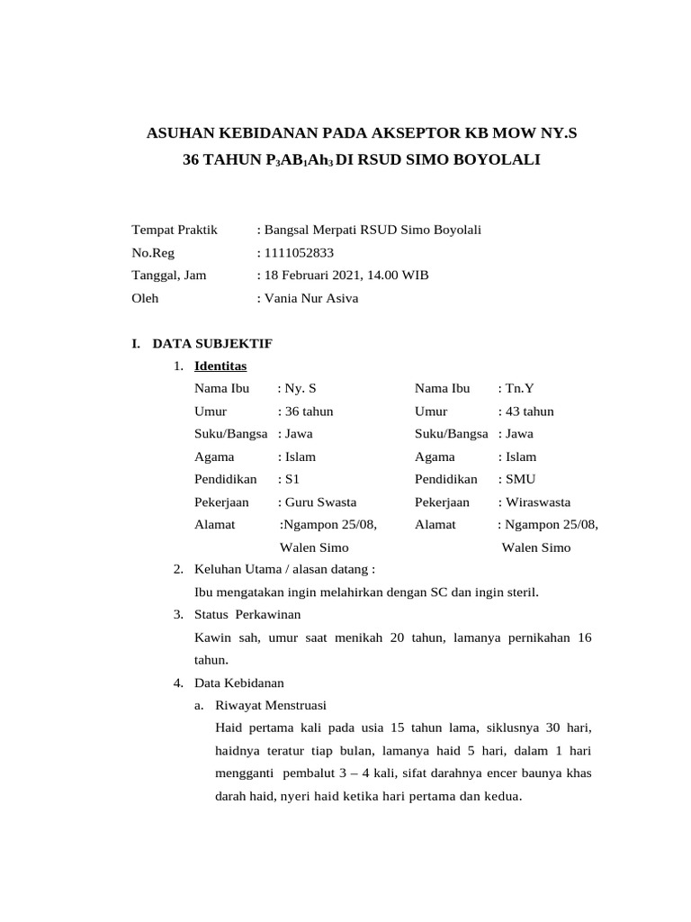 Asuhan Kebidanan untuk Akseptor KB MOW | PDF