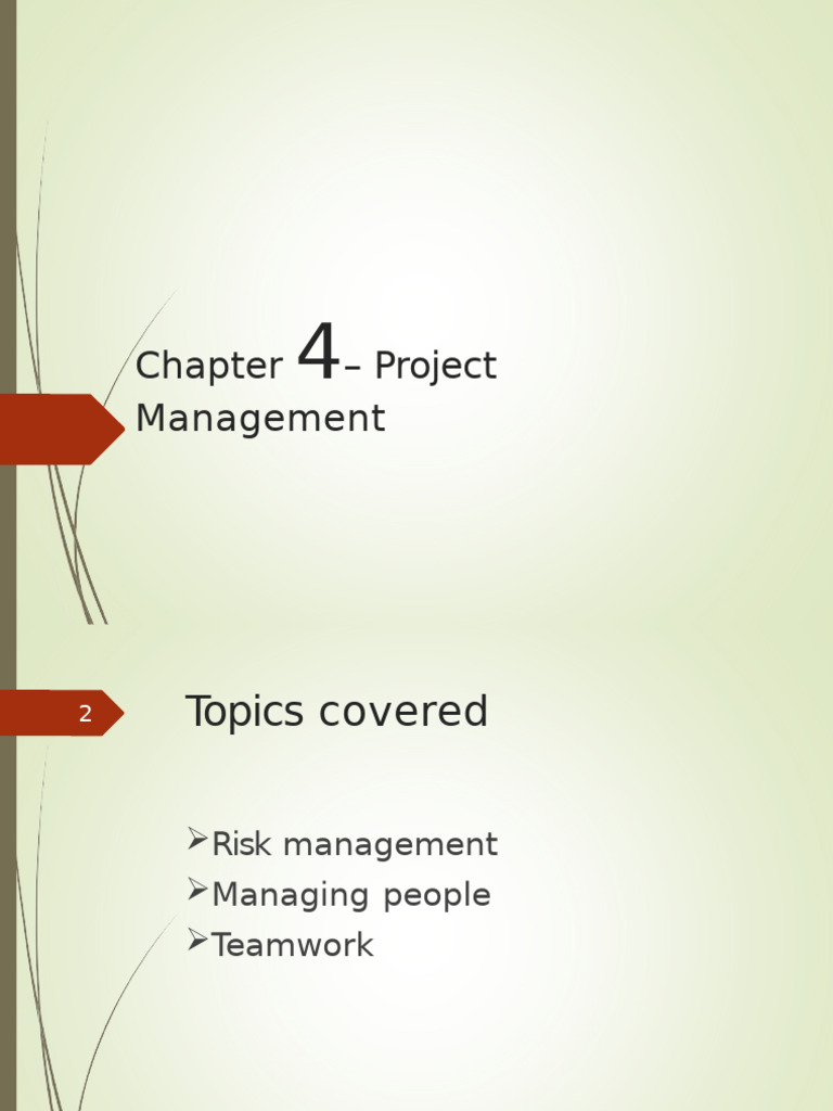Lecture 4 Project Management | PDF | Risk | Project Management