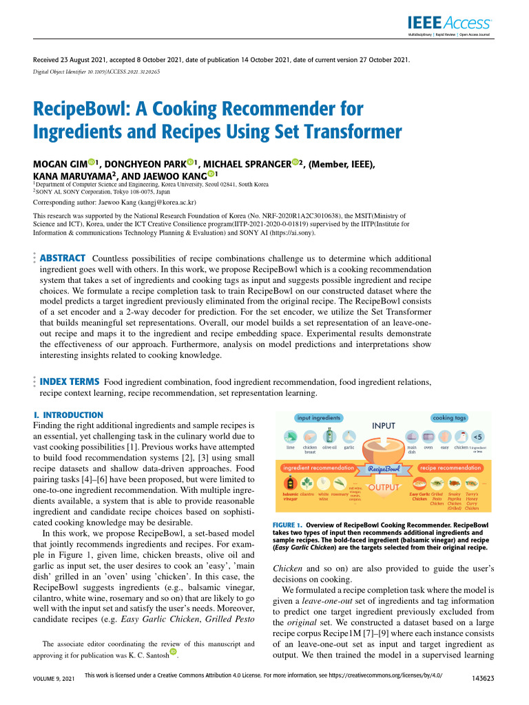 RecipeBowl A Cooking Recommender For Ingredients and Recipes Using Set Transformer | PDF