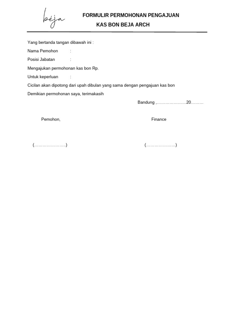 Formulir Pengajuan Kas Bon Karyawan | PDF