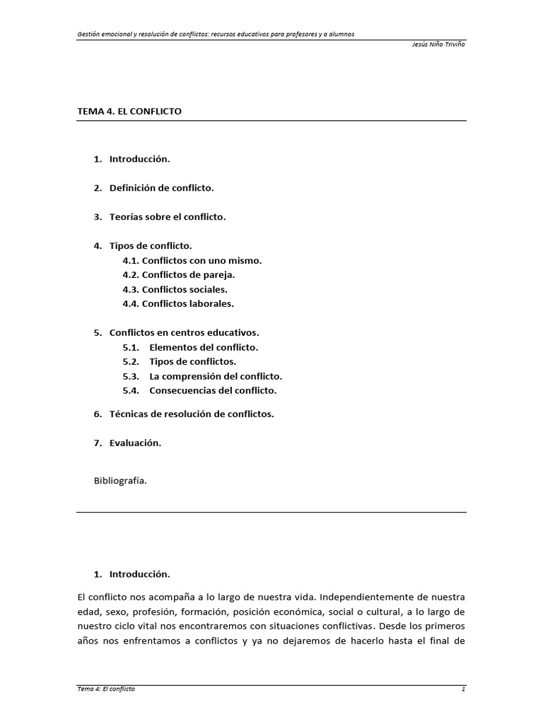 Tema 4. El conflicto 2023-2024 | PDF | Conflicto (proceso) | Mediación