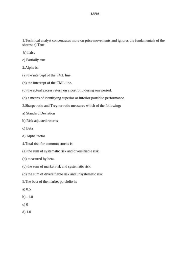SAPM Quiz & Surprise Test | PDF