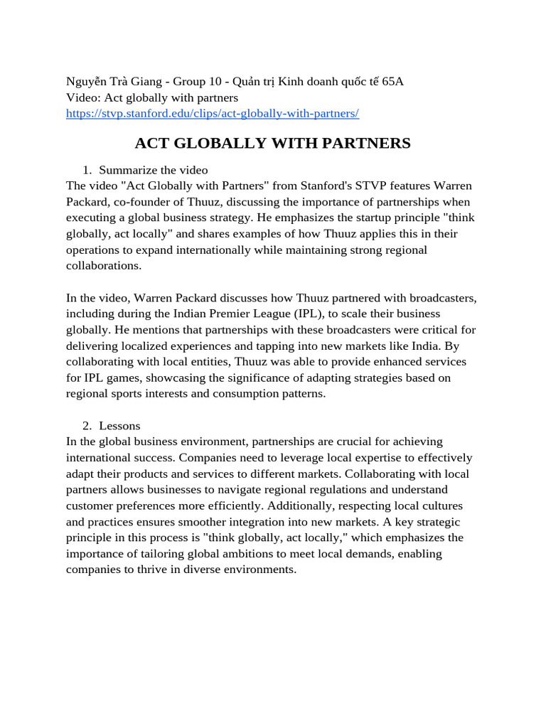QTKDQT TT 65A - Group 10 - Nguyễn Trà Giang - Act Globally With ...