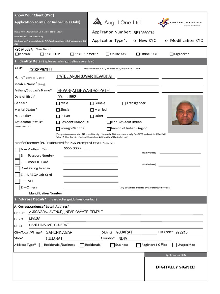 KYC Application Form for Individuals | PDF | Identity Document | Stocks