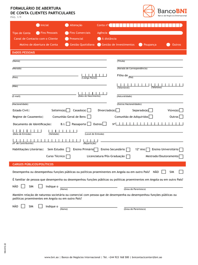 03 Mod 01222 Formulario de Conta Cliente Particular | PDF | Cheque (banco) | Juros