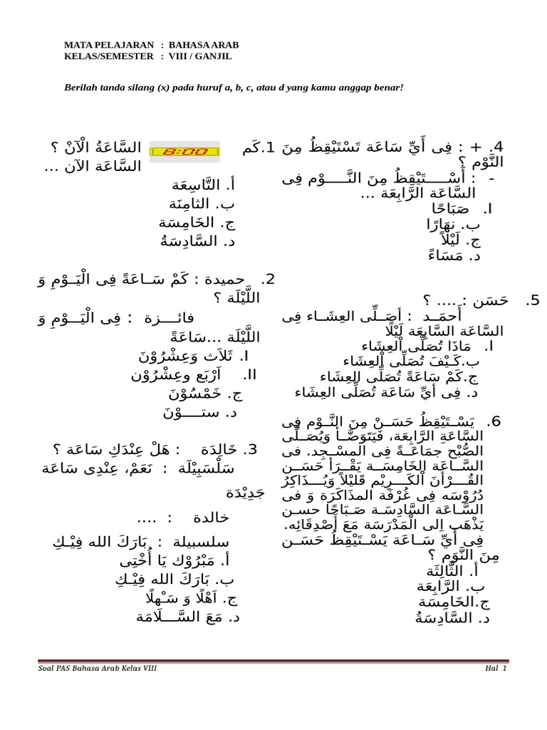 Soal B.arab Kls 8 MTS | PDF
