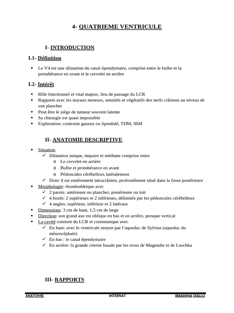 4 - Quatrieme Ventricule | PDF | Cervelet | Liquide cérébro-spinal