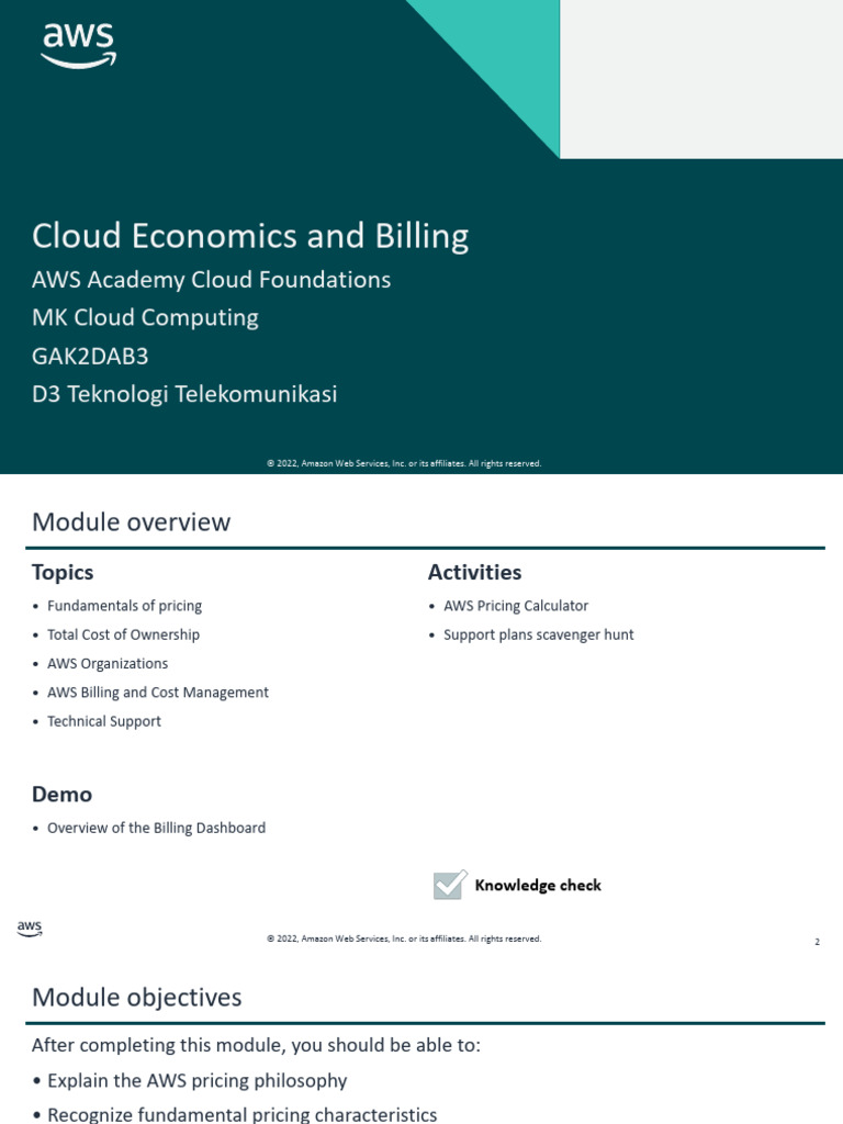 Modul 2 Cloud Economics and Billing (AWS) - TELU | PDF | Amazon Web Services | Cloud Computing