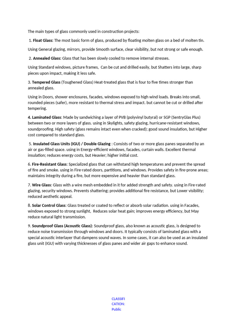 The Main Types of Glass Commonly Used in Construction Projects | PDF ...