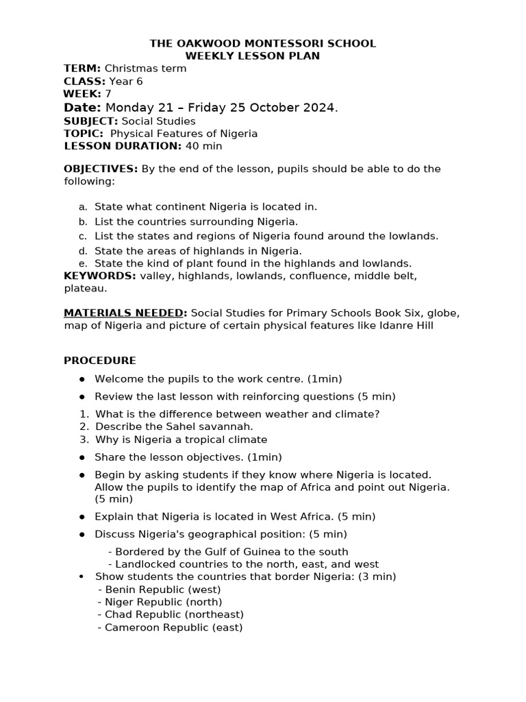 Year 6 Social Studies wk7 | PDF | Nigeria | Africa