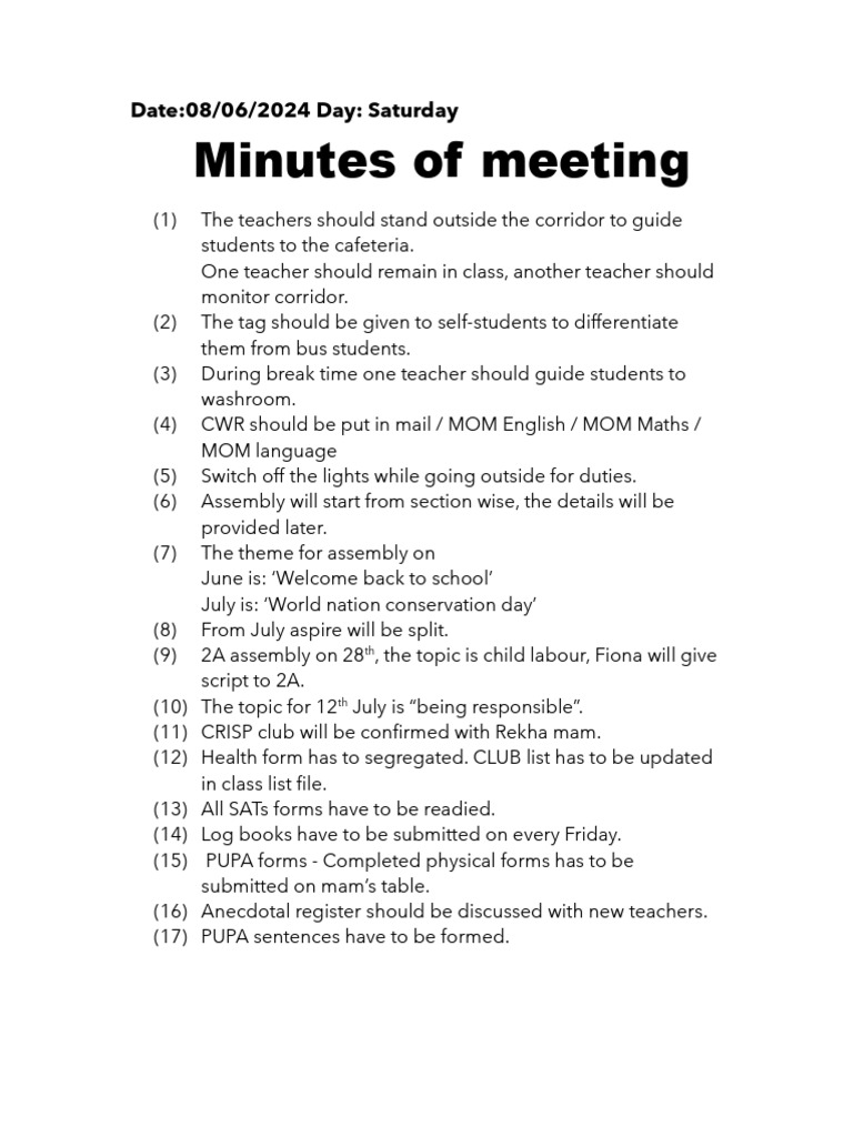 Mintues of Meeting | PDF