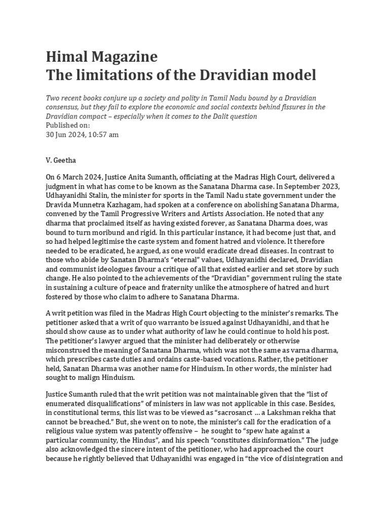 The Limitations of The Dravidian Model | PDF | Populism | Dalit