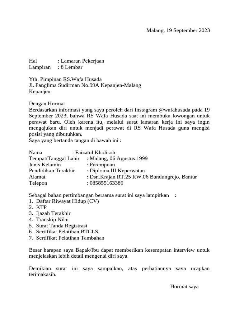 Contoh Lamaran Kerja | PDF