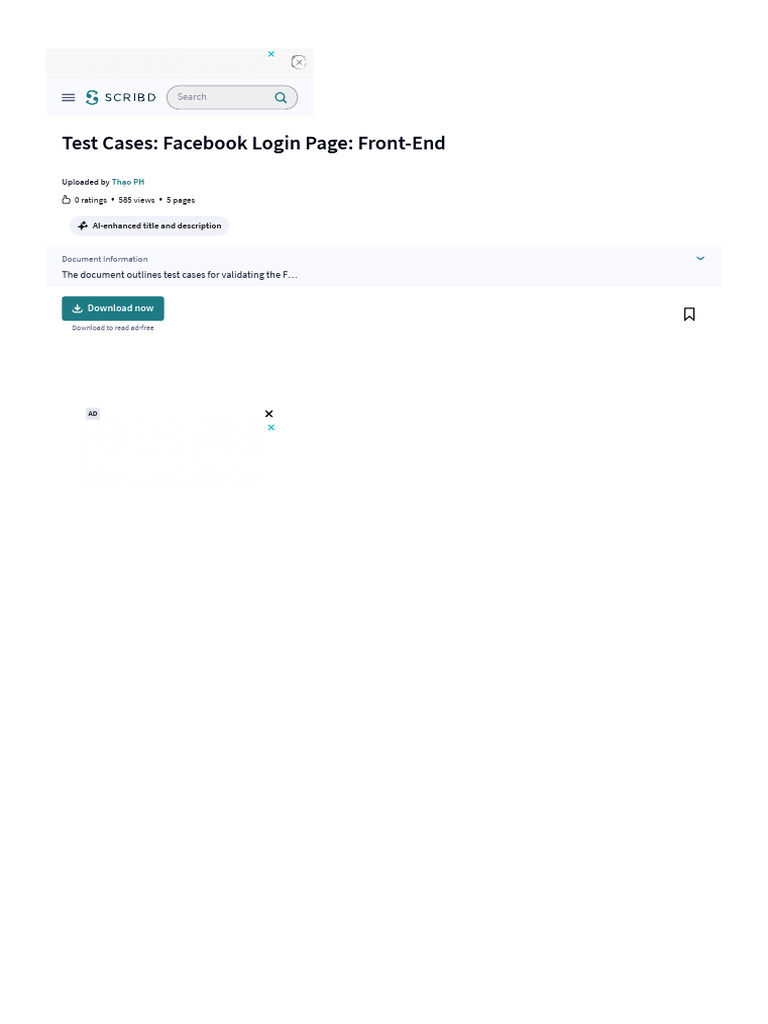 Test Cases - Facebook Login Page - Front-End - Download Free PDF ...