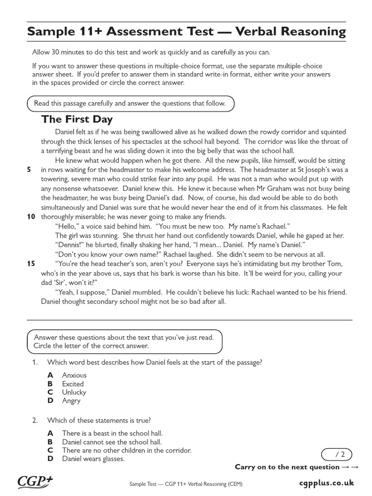 Verbal Reasoning Practice Paper CEM Full Colour | PDF