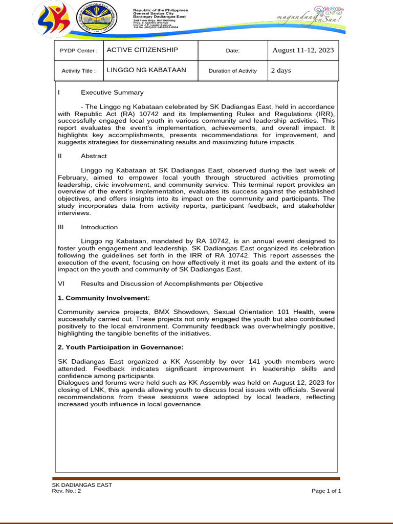 Linggo ng Kabataan Report 2023 | PDF | Governance | Leadership