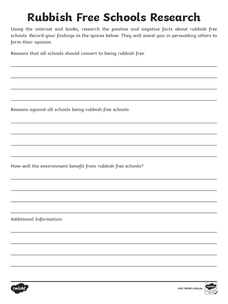 Rubbish Free Research Activity Sheet | PDF