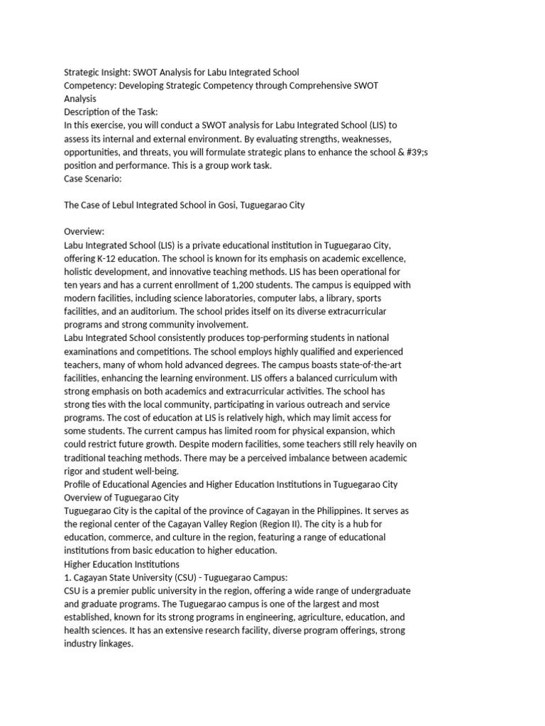 Strategic Insight | PDF | Swot Analysis | Schools