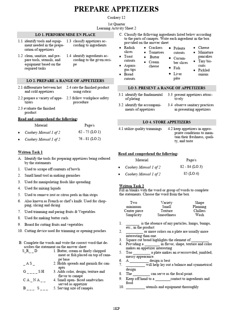 2a Prepare Appetizers | PDF | Hors D'oeuvre | Foods
