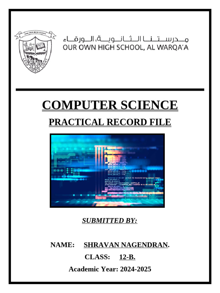 Shravan Nagendran Grade 12 Practical File Computer Science | PDF | Text File | Databases