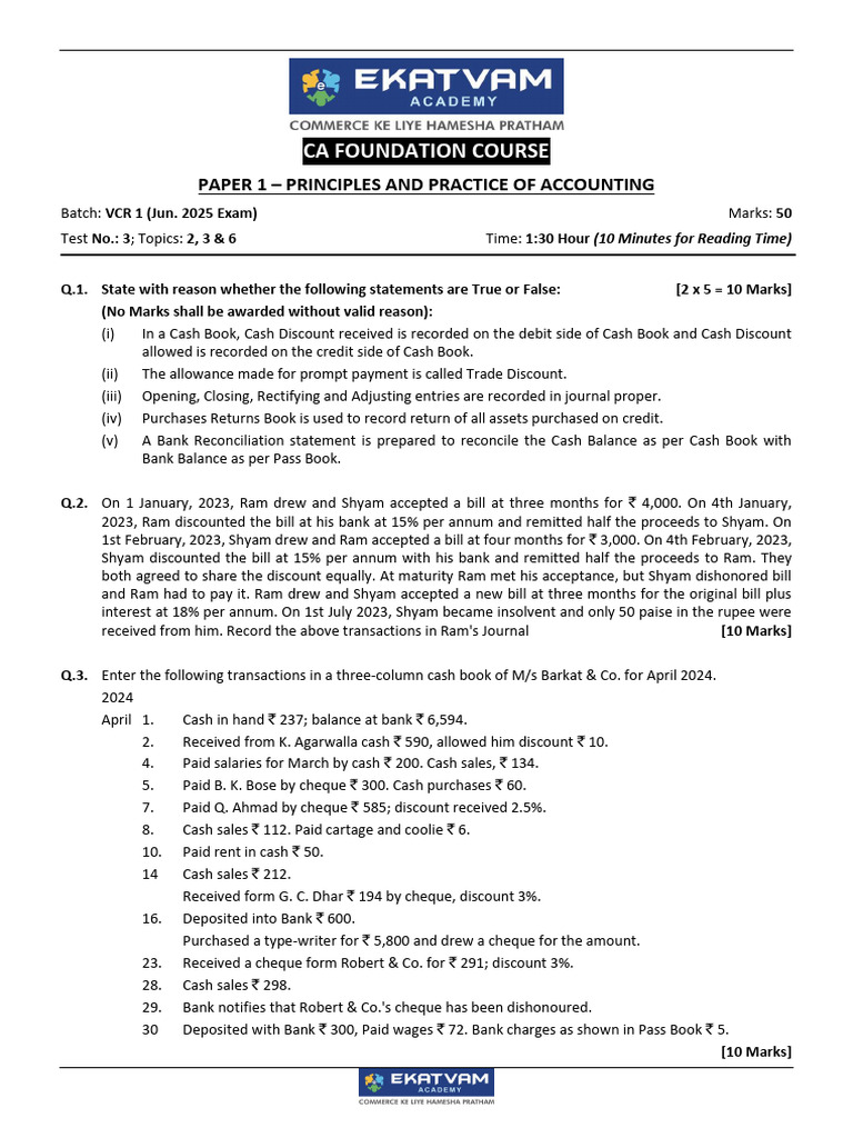 FDN - Account WT 3 - VCR 1 - J25 Exam - Que | PDF | Banks | Cheque