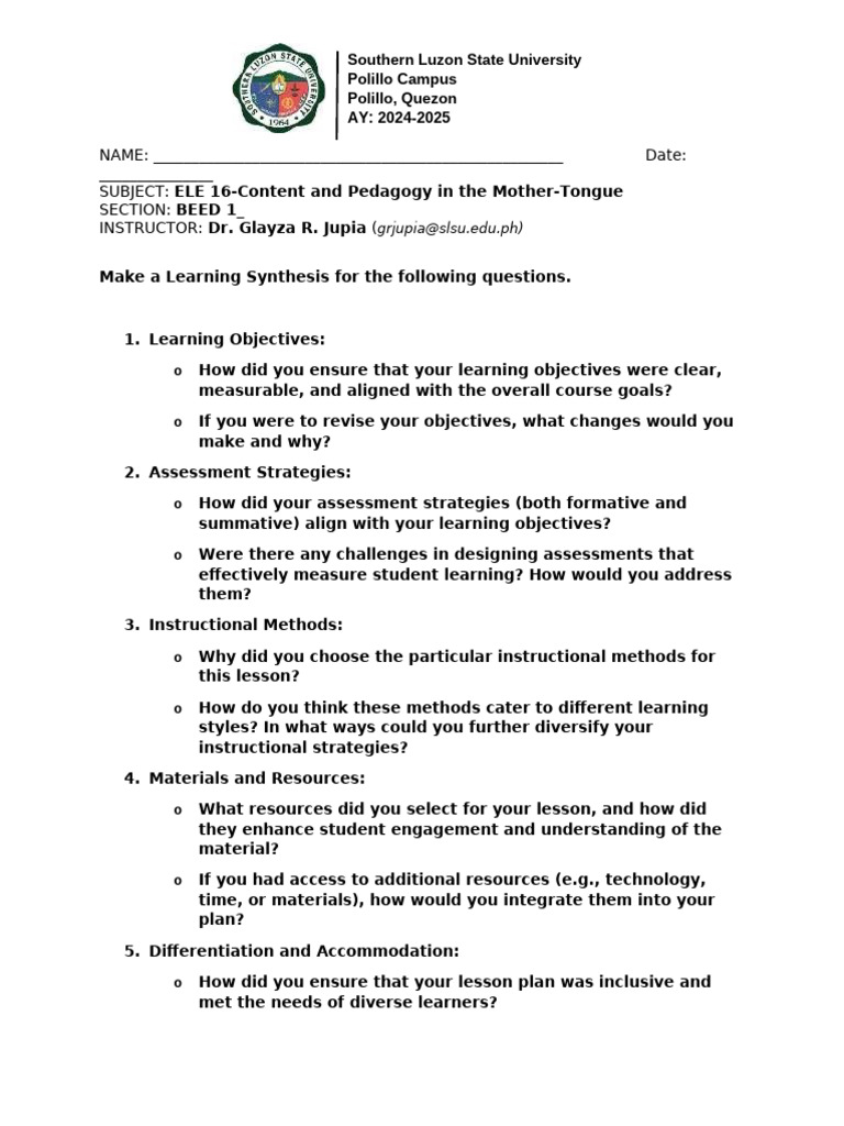 Learning Task For Lesson 1 Midterm | PDF | Learning | Educational Assessment