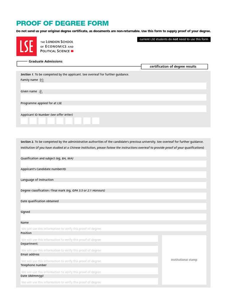 LSE Proof of Degree Submission Form | PDF