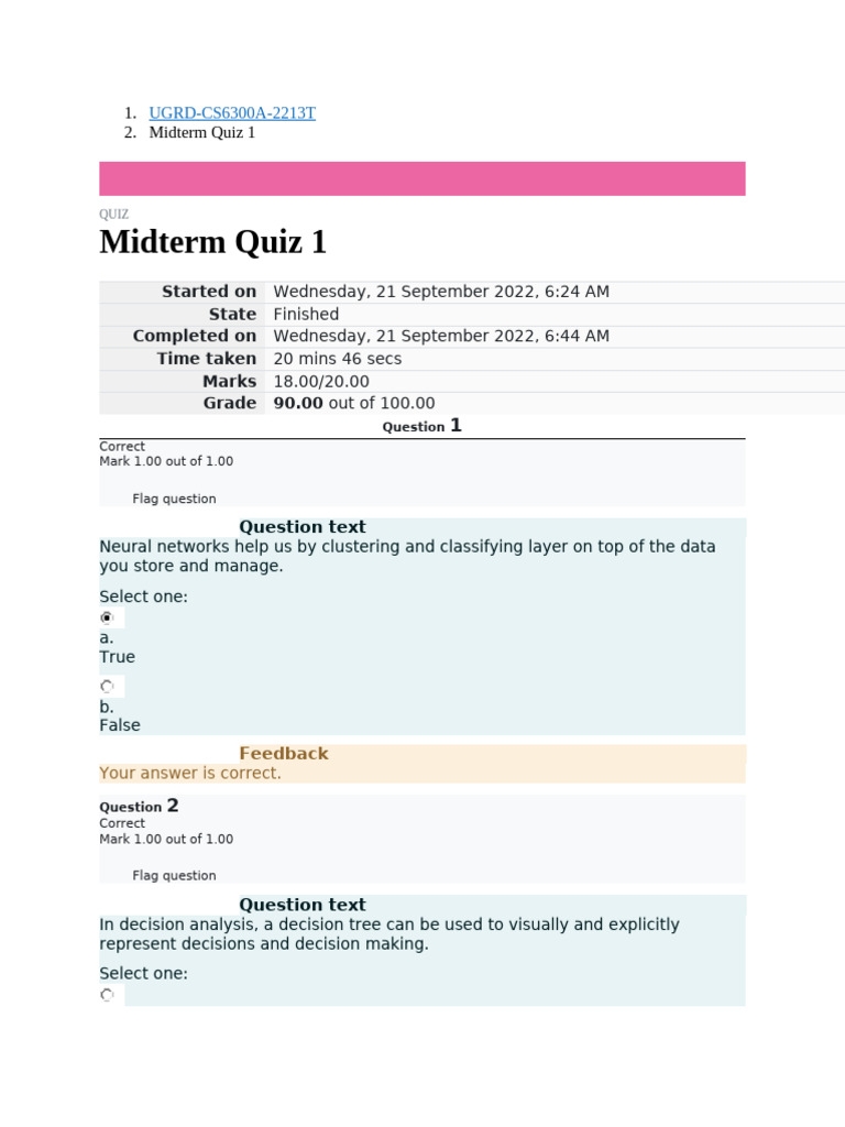 Introduction To Machine Learning - Midterm Quiz 1 | PDF | Machine Learning | Artificial Neural ...