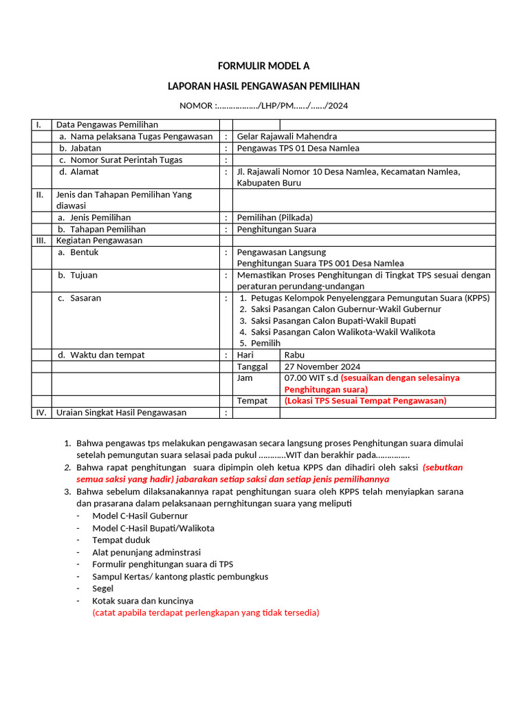 Formulir Model A Perhitungan Suara | PDF