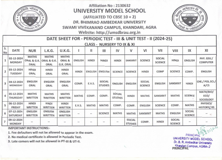 PT-3, UNIT-II Date Sheet 2024-25 | PDF