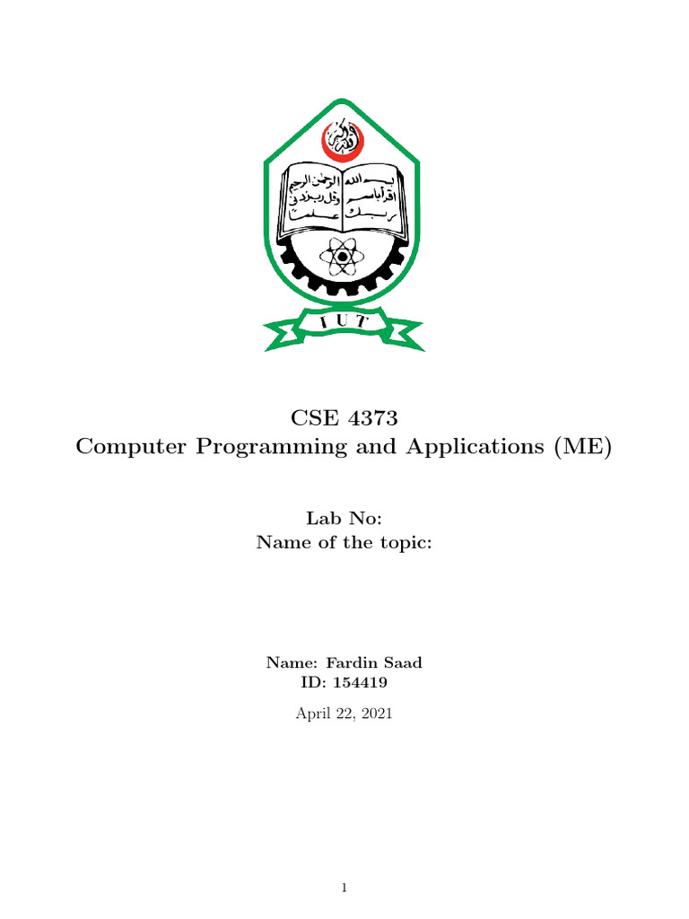Cse 4373 Lab Assignment Format Pdf Computing Computer Science