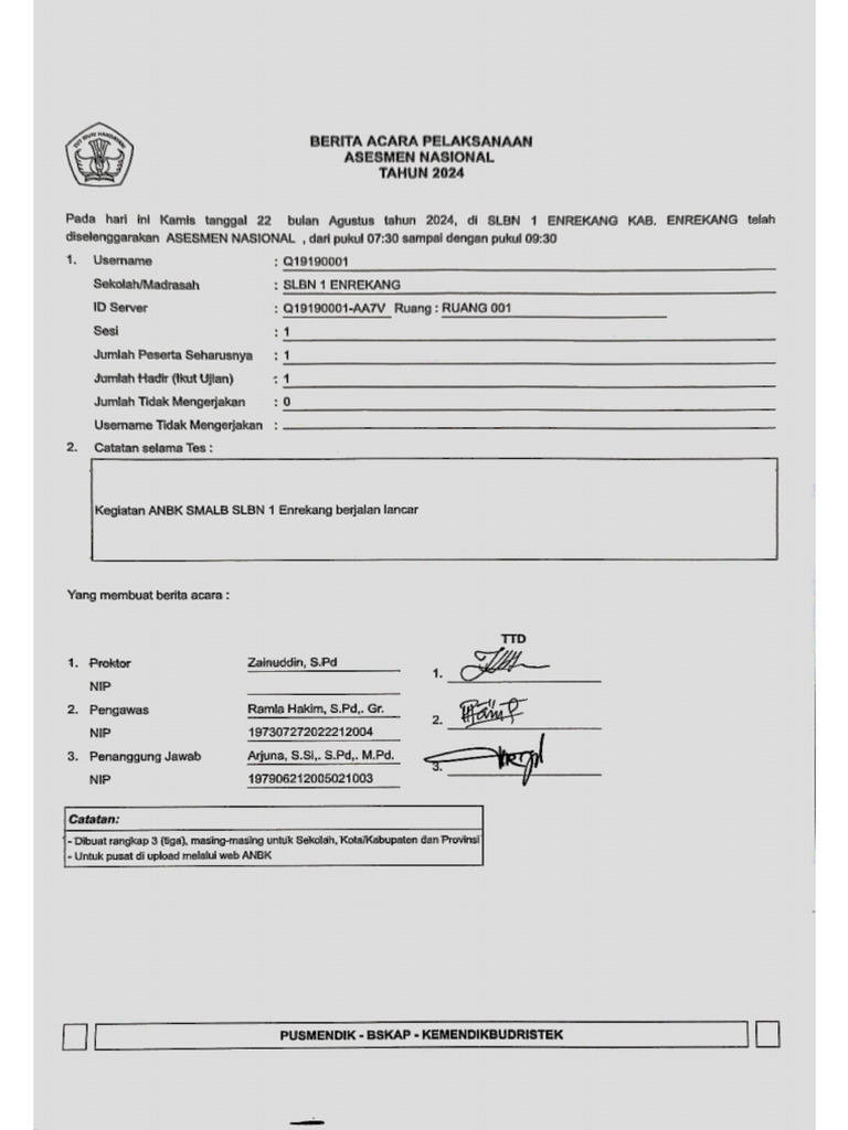 Bukti Hasil ANBK H-1 | PDF