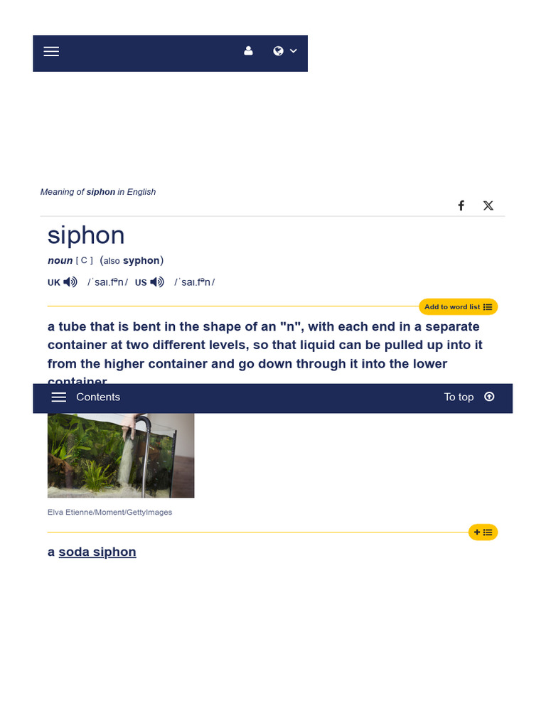 SIPHON - English Meaning - Cambridge Dictionary | PDF | Linguistics