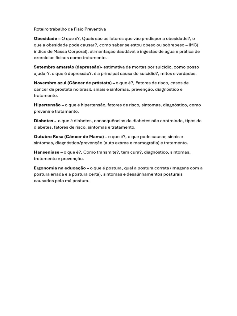 Roteiro Trabalho Preventiva | PDF