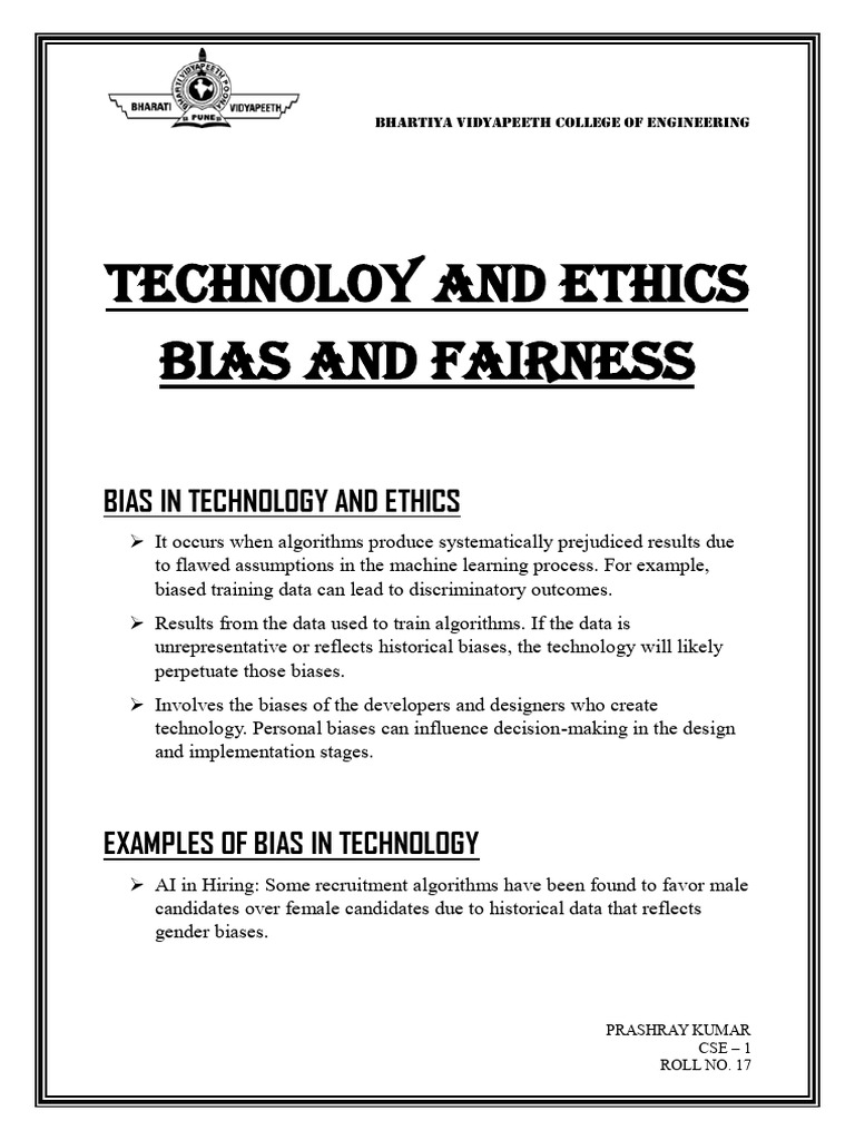 Bias and Fairness in Technology Ethics | PDF | Bias | Social Psychology